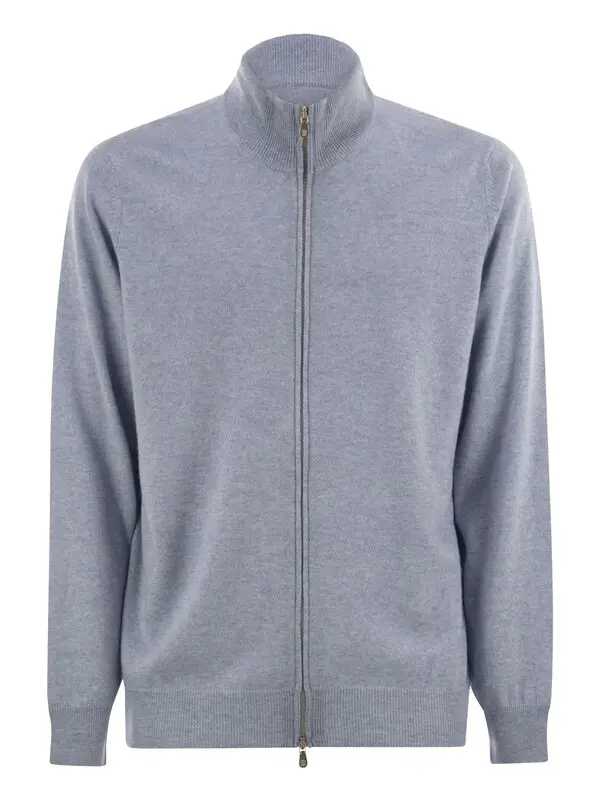 Brunello Cucinelli High-necked Zip-up Cashmere Cardigan - Blue
