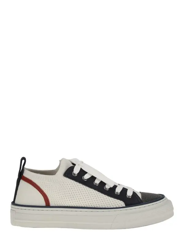 Brunello Cucinelli Cotton Knit And Suede Sneakers With Embellished Toe - Multicolor