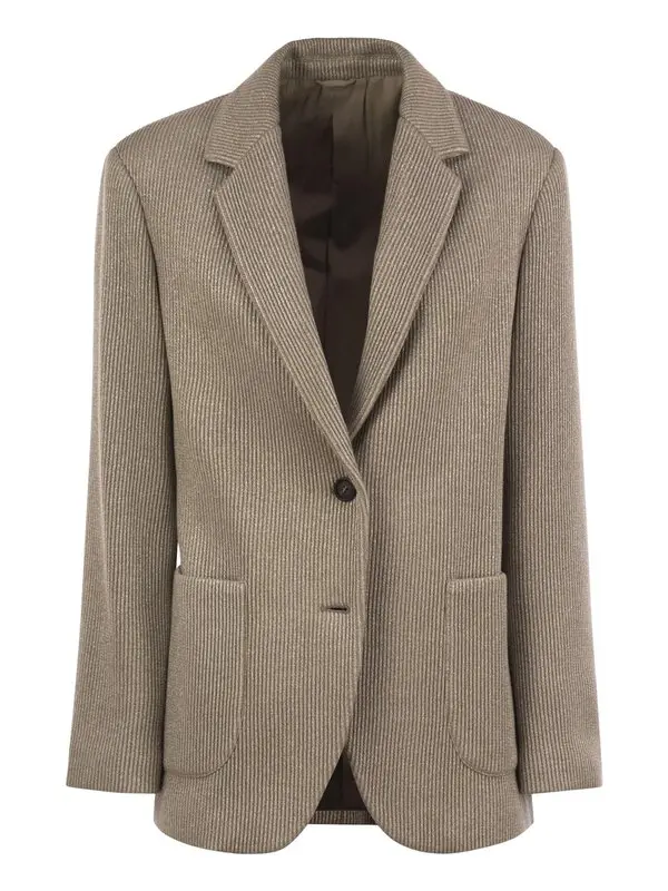Brunello Cucinelli Sparkling English Rib Cotton And Viscose Knitted Jacket With Monili - Cream