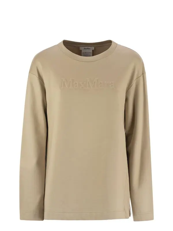Max Mara Silk And Cotton Crewneck Sweatshirt With Embossed Logo - Multicolor