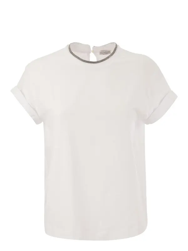 Brunello Cucinelli Embellished Stretch Cotton Jersey T-shirt - White