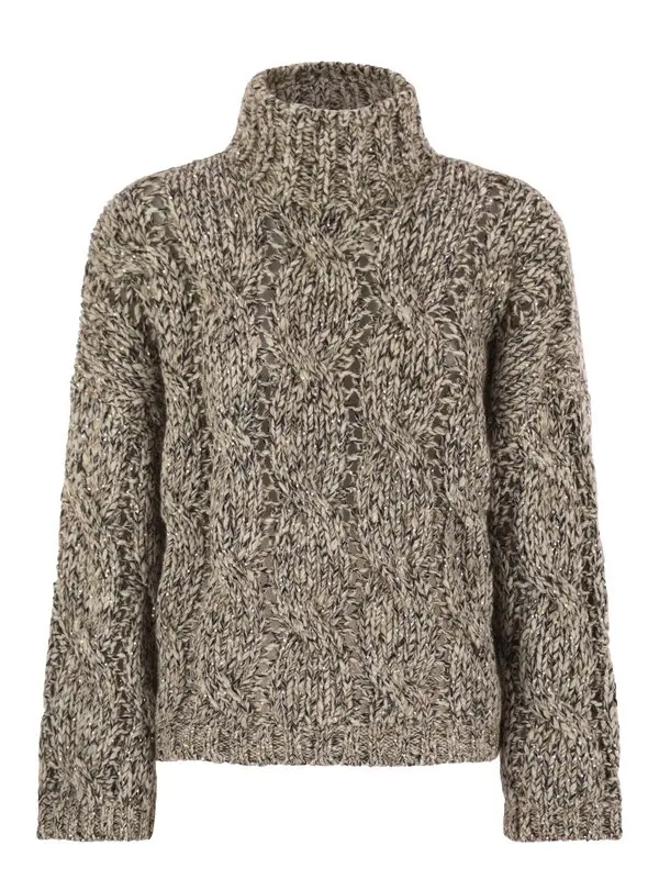 Brunello Cucinelli Soft Wool, Cashmere And Mohair Turtleneck Sweater With Braided Design And Sequins - Cream