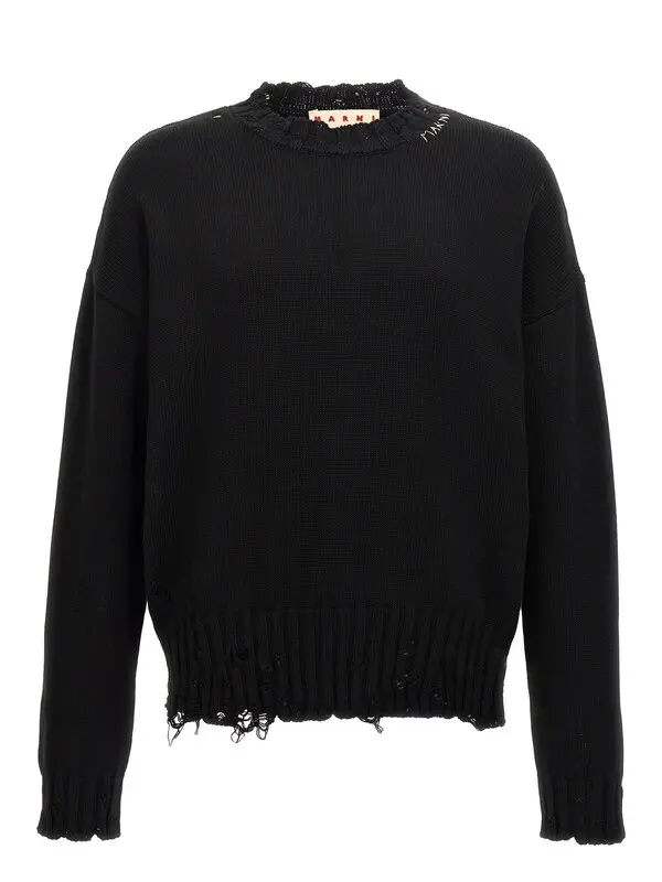 Marni Destroyed Effect Crew Neck Sweater - Black