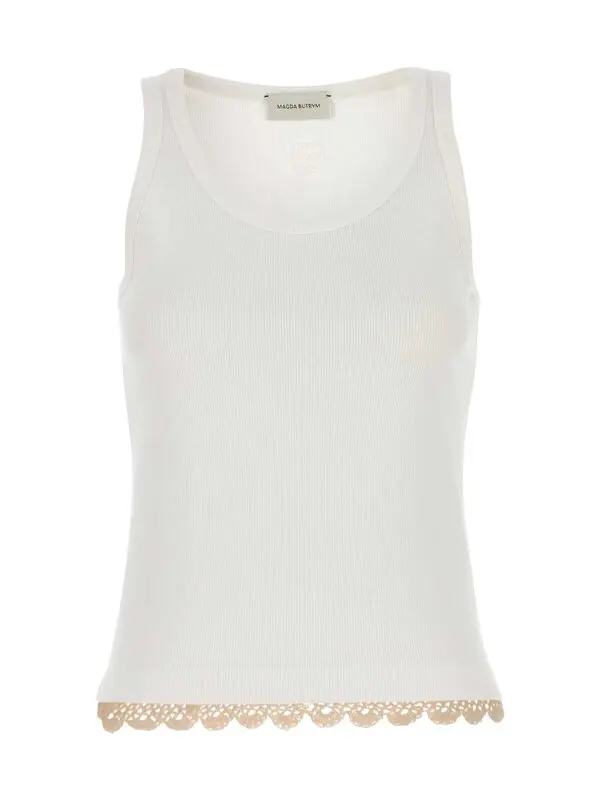 Magda Butrym Stretch Cotton Tank Top With Crochet Trim - White