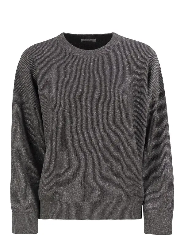 Brunello Cucinelli Ribbed Crew Neck Sweater With Metallic Details - Multicolor