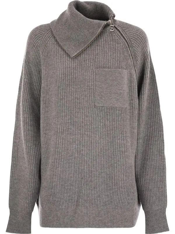 Sportmax Salpa Cashmere-blend Sweater With Zip - Gray
