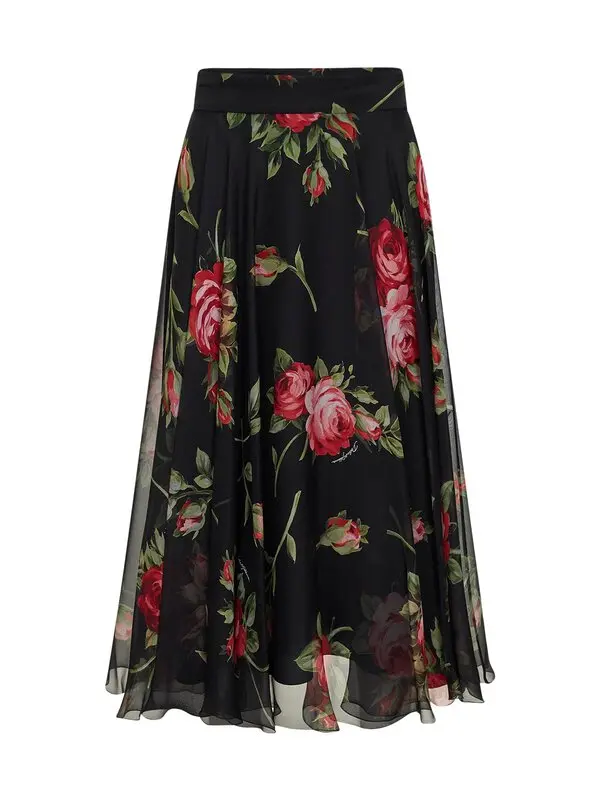 Dolce & Gabbana Rose Bouquet Printed Chiffon Midi Skirt - Multicolor
