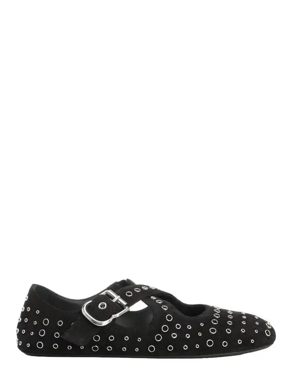 Alaïa Flat Suede Crisscross Ballerinas With Eyelets And Buckle - Black