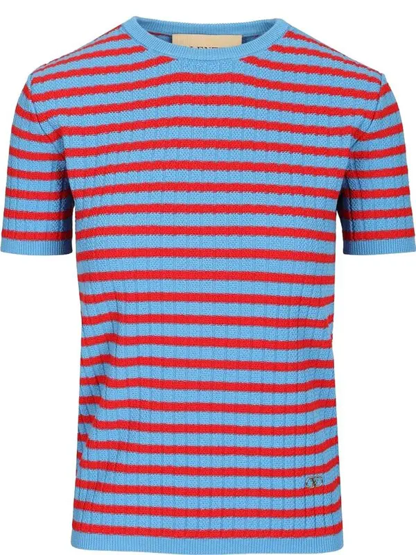 Valentino Garavani Ribbed Striped Cotton T-shirt - Blue