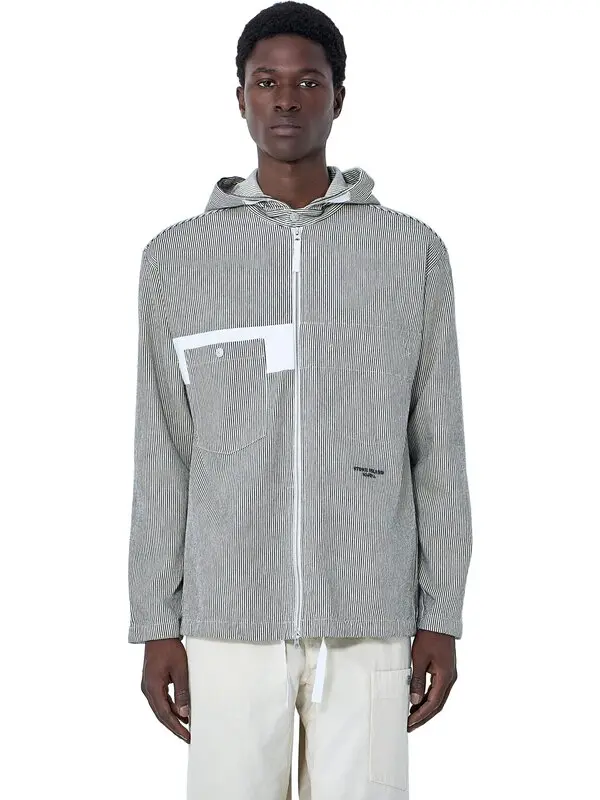Stone Island Striped Cotton Hooded Jacket - Blue