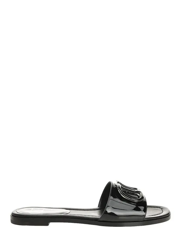 Valentino Garavani Vlogo Signature Patent Leather Slide Sandals - Black