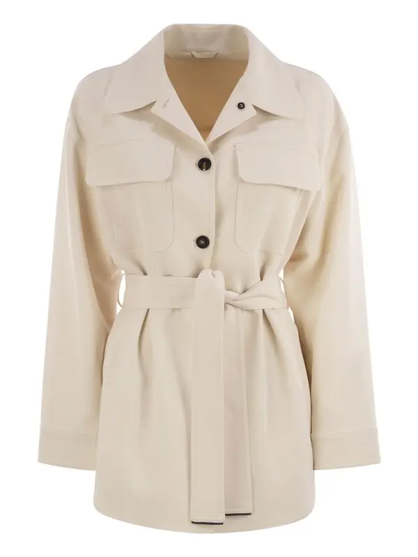 Brunello Cucinelli Viscose And Wool Safari Jacket With Monile Embroidery - Cream