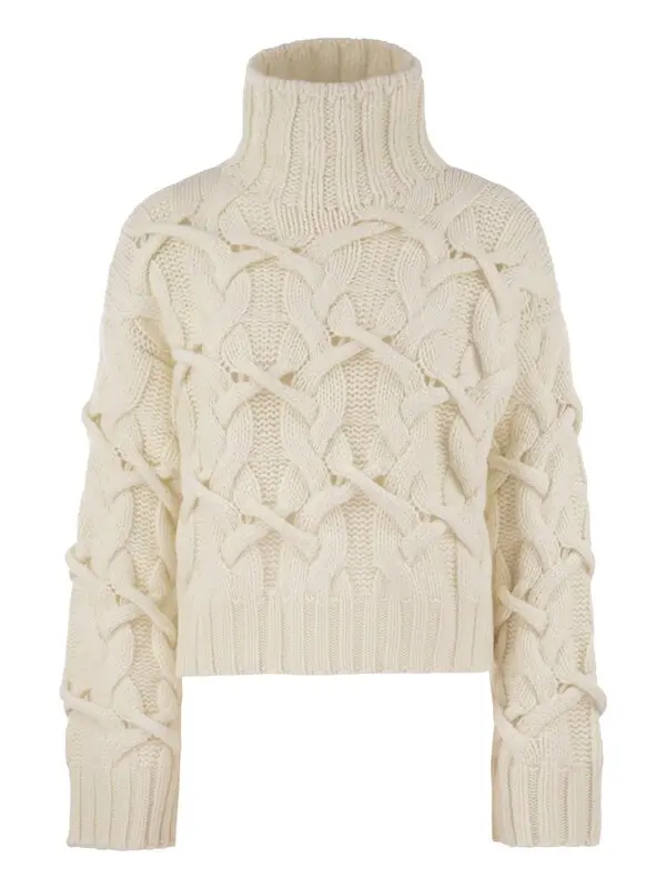Brunello Cucinelli Braided High-neck Cashmere Sweater - White