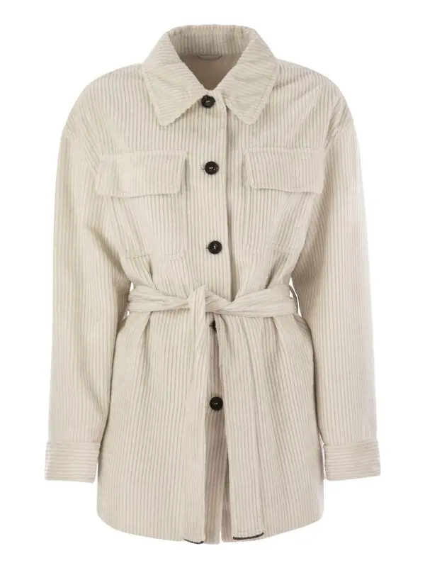 Brunello Cucinelli Corduroy Safari-style Jacket With Jewellery Embellishment - Multicolor