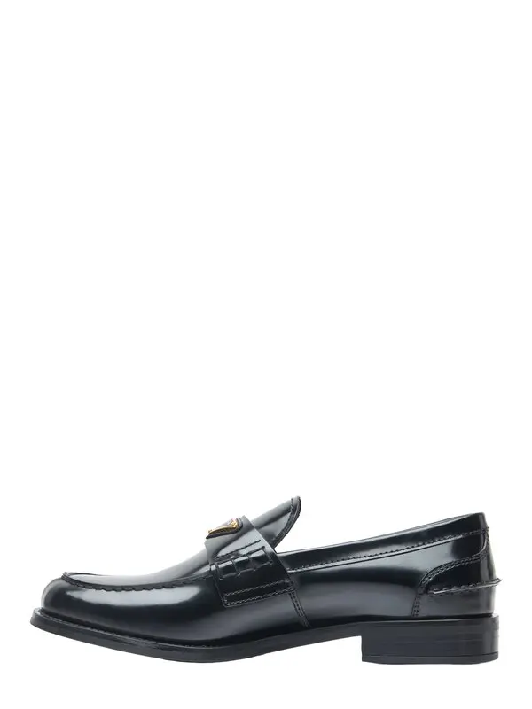 Prada Brushed Leather Loafers With Logo Plaque - Black