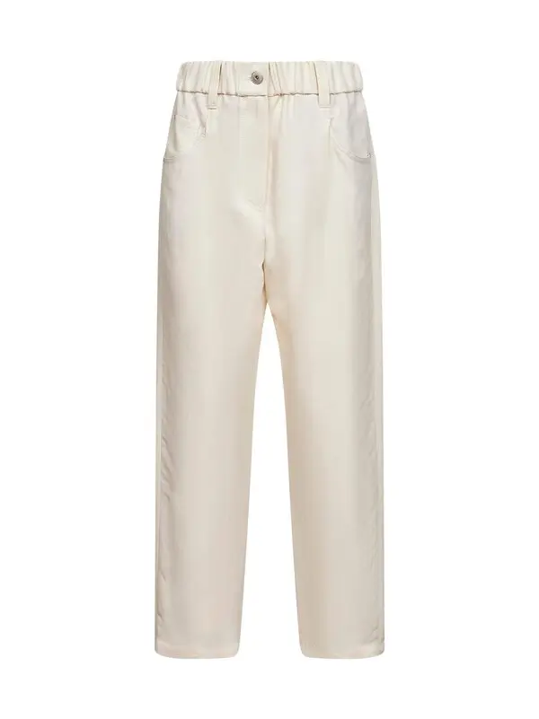 Brunello Cucinelli Fluid Twill Baggy Trousers With Monili - Multicolor