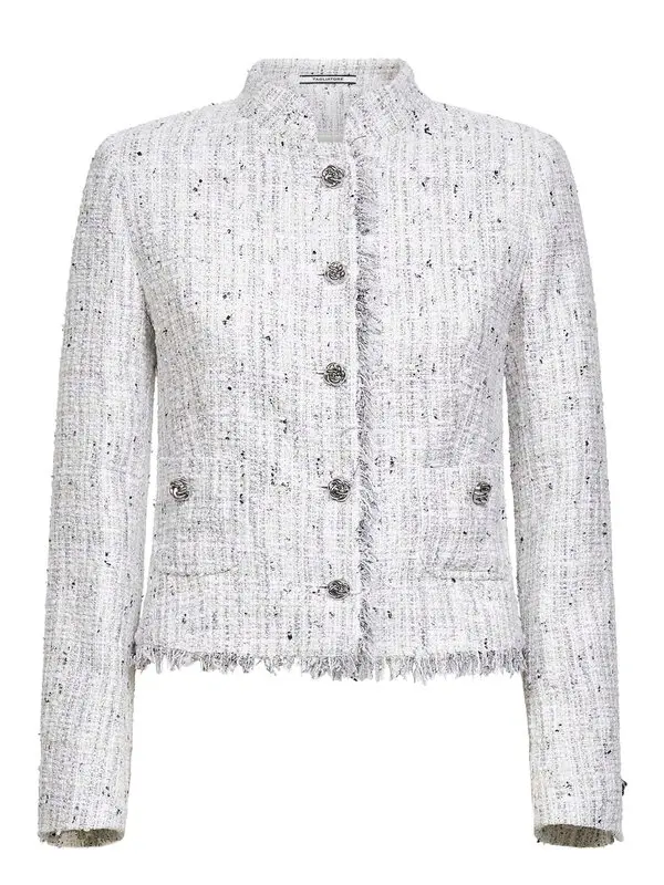 Tagliatore White Cotton Blend Tweed Jacket With Guru Collar - Multicolor
