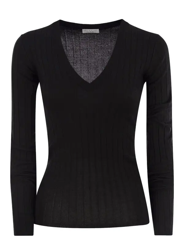 Brunello Cucinelli Lightweight Ribbed Cashmere And Silk Sweater - Black