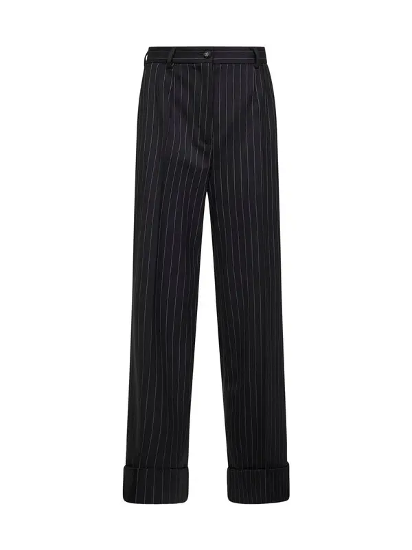 Dolce & Gabbana Black Two-way Stretch Twill Pinstriped Trousers - Multicolor
