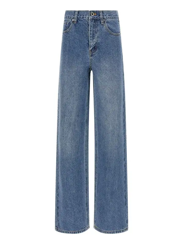 SELF-PORTRAIT Rhinestone Embellished Straight Leg Jeans - Blue
