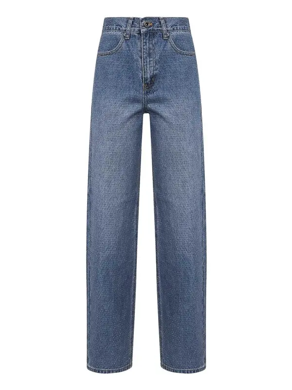 SELF-PORTRAIT Rhinestone Embellished Straight Leg Jeans - Multicolor