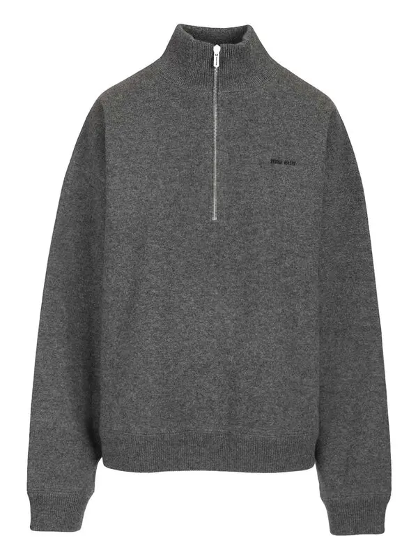 Miu Miu Cashmere And Cotton Blend Zip-up Sweater - Gray