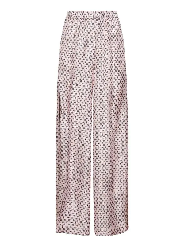 Max Mara Pink Printed Silk Twill Wide Leg Trousers - Multicolor