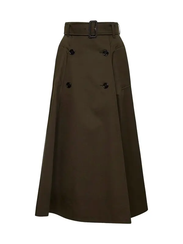 Burberry Juniper Green Gabardine Midi Trench Skirt - Multicolor