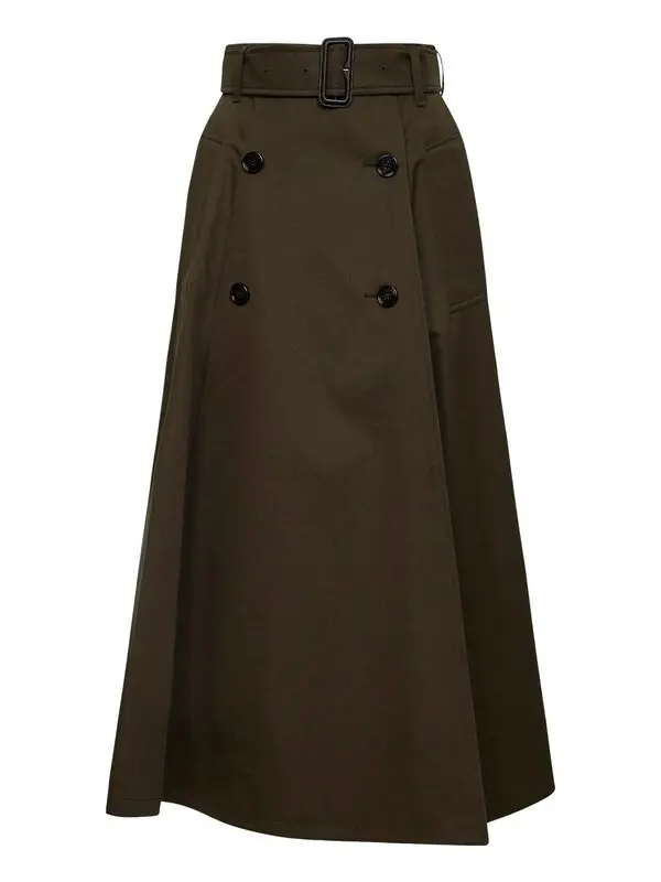 Burberry Juniper Green Gabardine Midi Trench Skirt - Multicolor