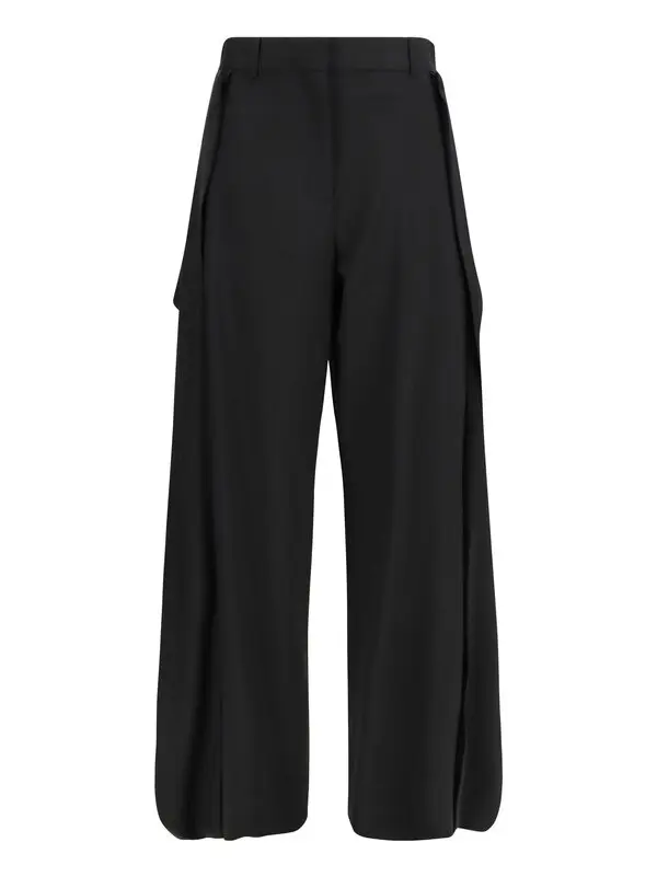 Loewe Draped Wool Trousers With Embroidered Logo - Black