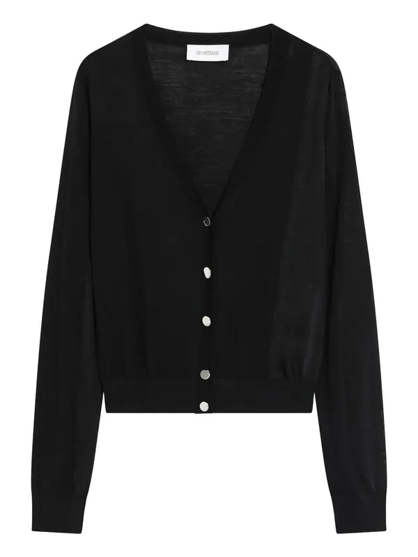 Sportmax Wool V-neck Cardigan With Logoed Buttons - Black