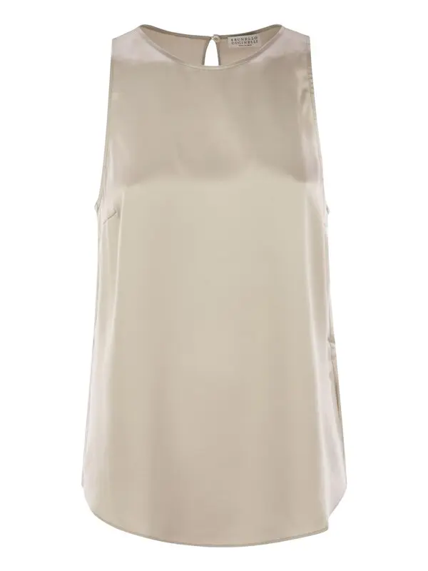 Brunello Cucinelli Stretch Silk Satin Top With Jewel Detail - Cream