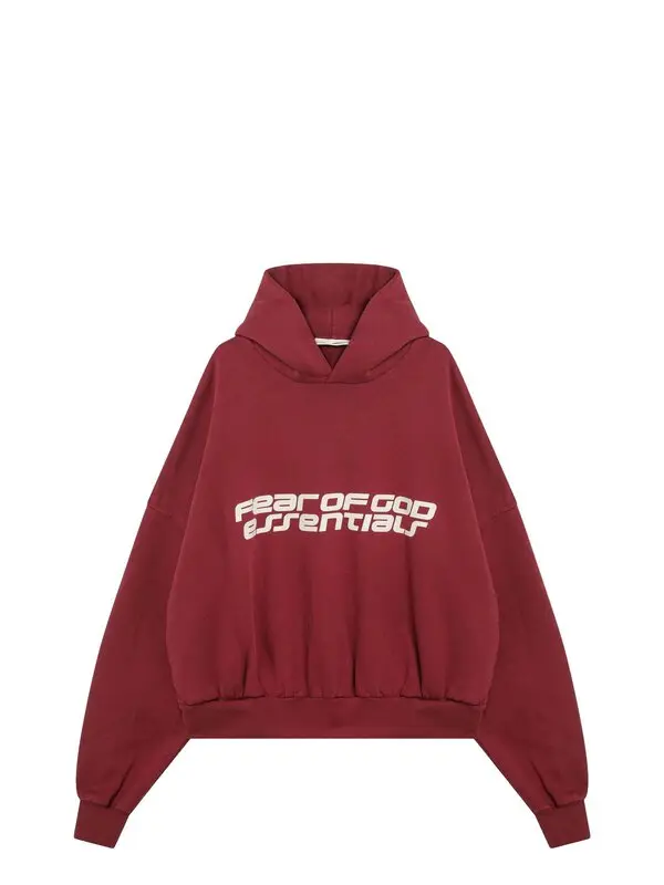Fear Of God Cropped Hoodie With Contrasting Print - Red