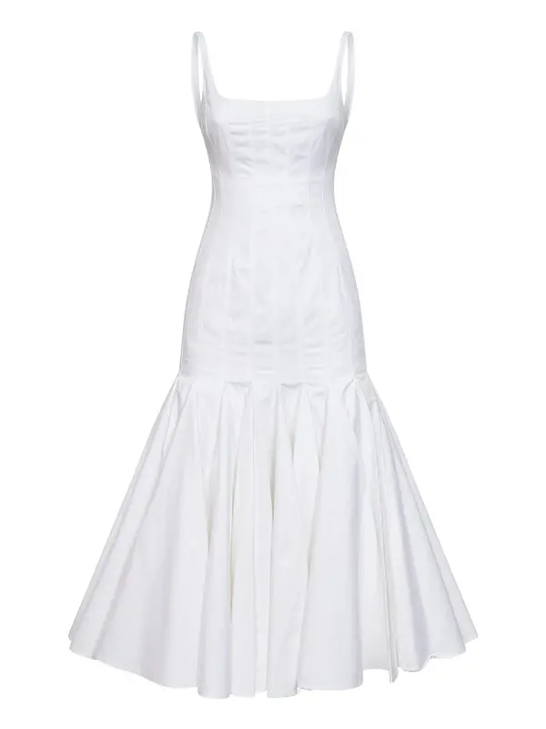 Jacquemus White Cotton Poplin Flared Midi Dress - Multicolor