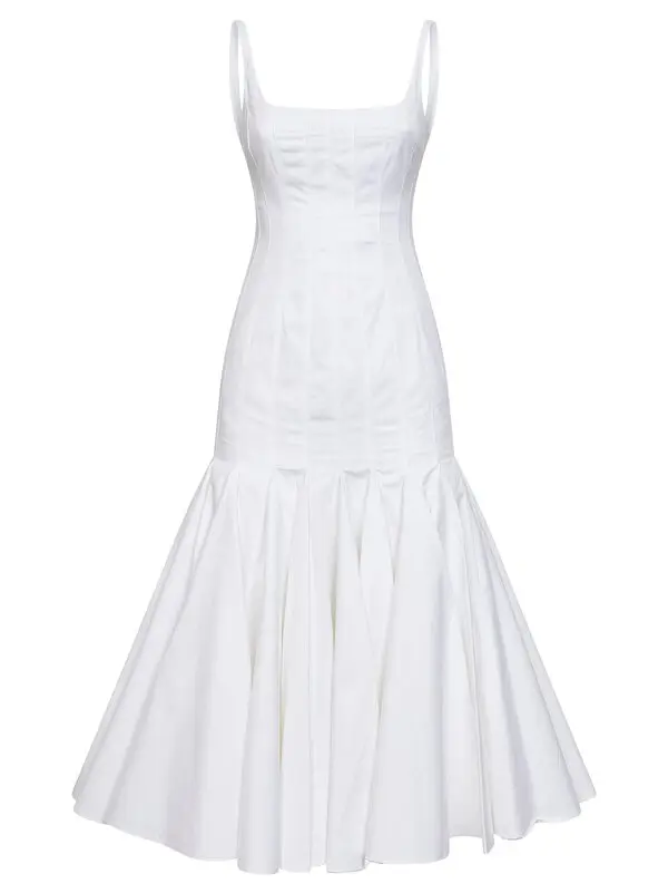 Jacquemus White Cotton Poplin Flared Midi Dress - Multicolor
