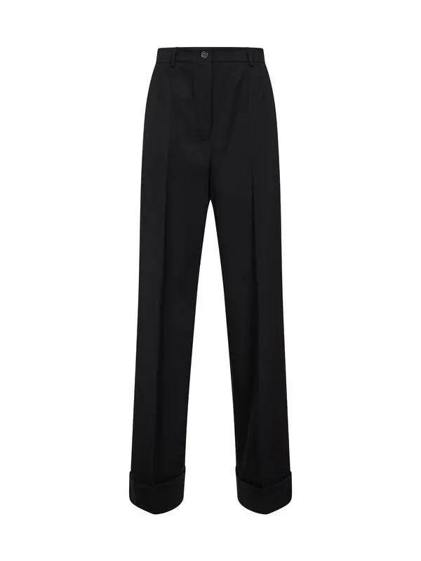 Dolce & Gabbana Black Wool Gabardine Straight Trousers - Multicolor