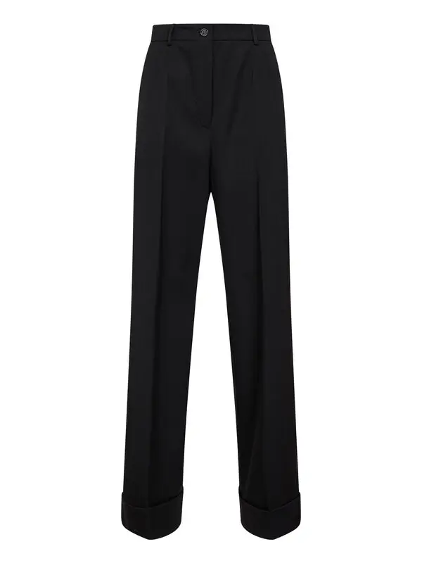 Dolce & Gabbana Black Wool Gabardine Straight Trousers - Multicolor