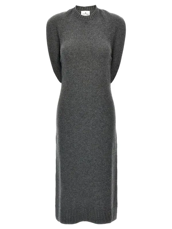 COURREGES Over The Shoulder Drapè Wool Dress - Gray