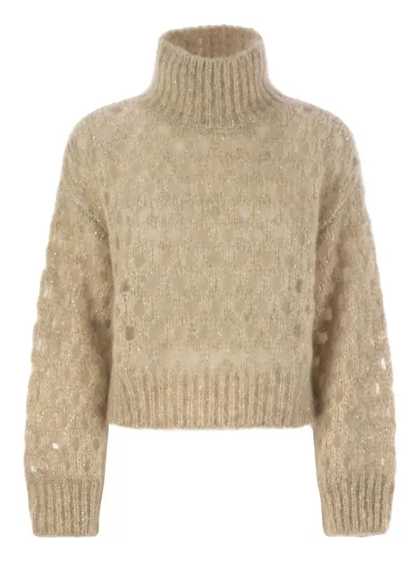 Brunello Cucinelli Mohair And Wool Dazzling Net Turtleneck Sweater With Sequins - Multicolor