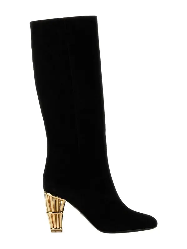 FERRAGAMO Salvatore Doria 85 Suede Calf Boots With Gold Tone Heel - Multicolor