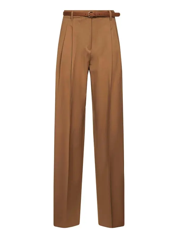 Max Mara Camel Stretch Wool Canvas Fluid Trousers - Multicolor