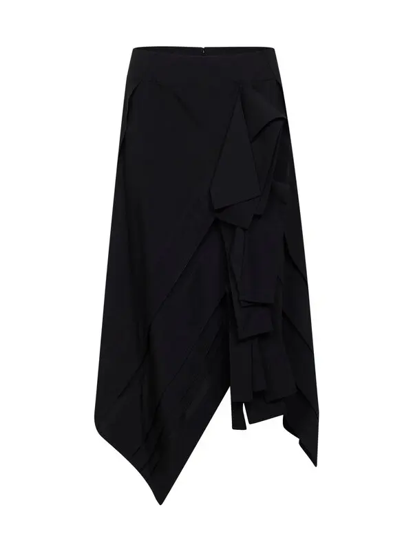 Bottega Veneta Black Wool Asymmetrical Midi Skirt With Ruffles - Multicolor
