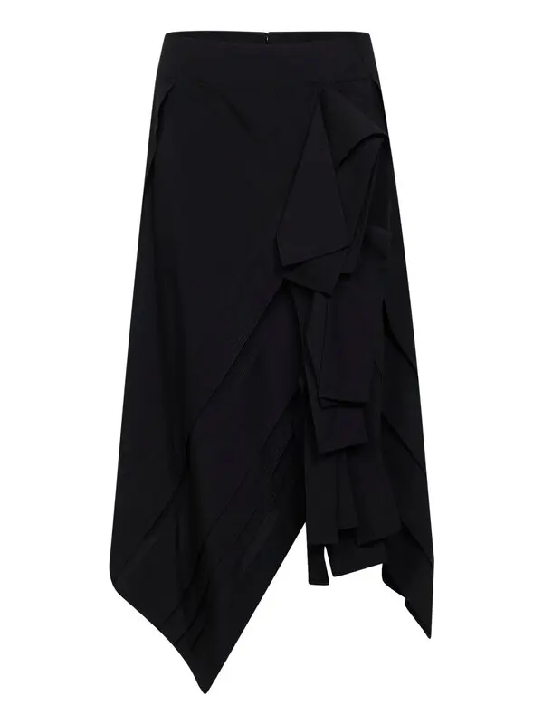 Bottega Veneta Black Wool Asymmetrical Midi Skirt With Ruffles - Multicolor