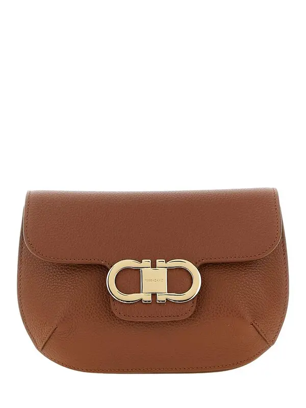 FERRAGAMO Double Gancini Mini Crossbody Bag - Brown