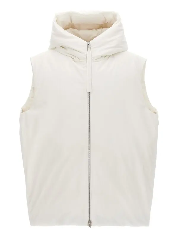 JIL SANDER 01' Padded Nylon Vest With Hood - White