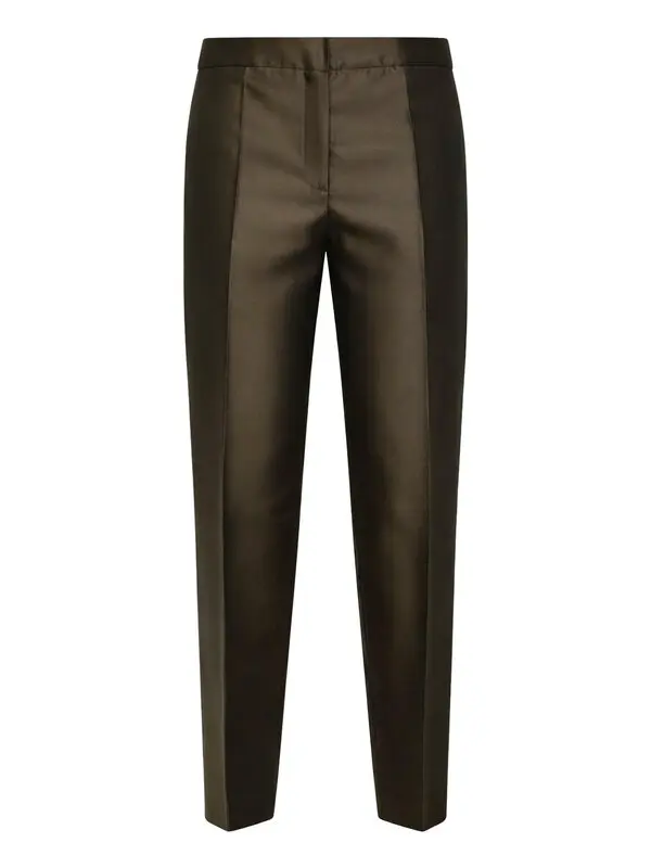 Max Mara Khaki Green Silk Blend Shantung Carrot Trousers - Multicolor