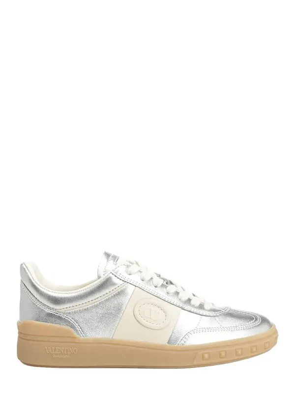 Valentino Garavani Upvillage Sneaker In Laminated Calfskin - Silver
