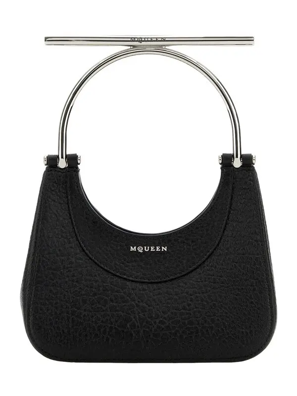 Alexander McQueen Leather Mini Handbag With Silver Metal Finishing - Black