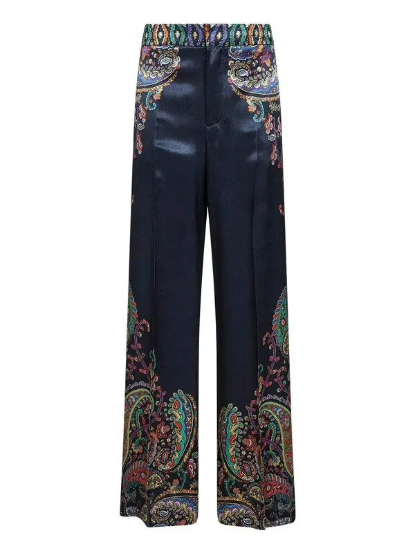 Etro Blue Paisley-print Envers Satin Wide-leg Trousers - Multicolor