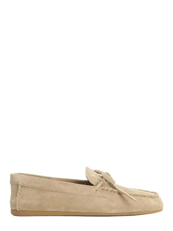 Miu Miu Suede Moc Toe Loafers With Bow Detailing - Cream